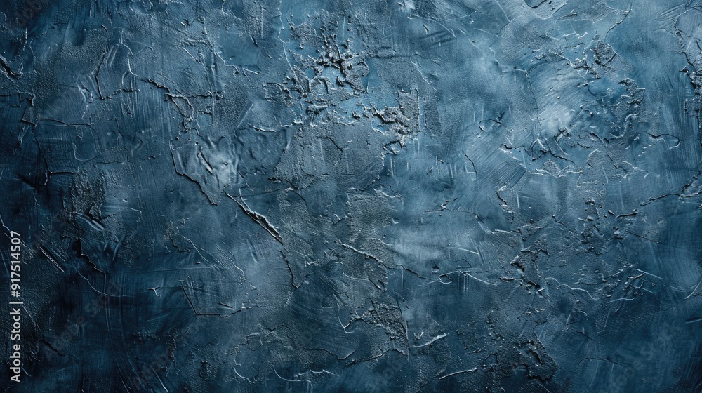 Decorative dark blue Venetian plaster wall with abstract stucco texture ...