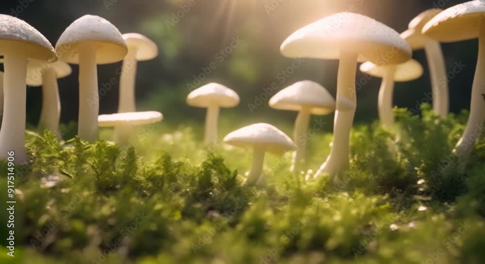 Time lapse of mushroom growth on forest landscape background with ...