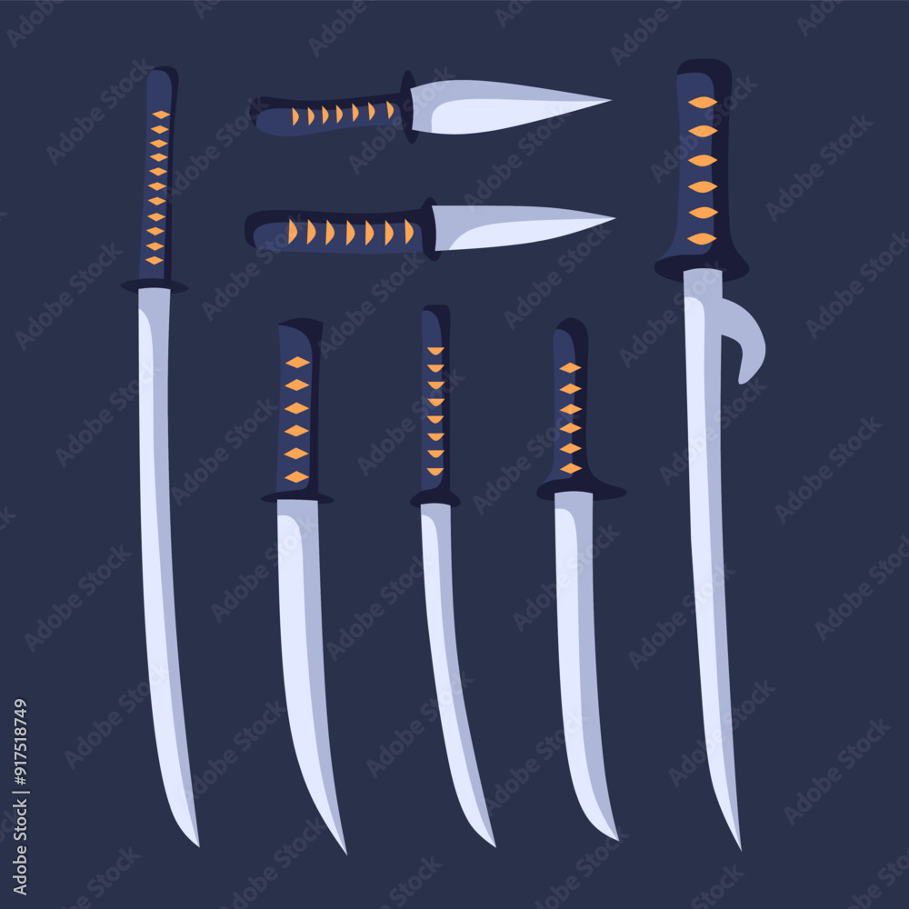 Japanese samurai weapons set illustration.vector collection of samurai ...
