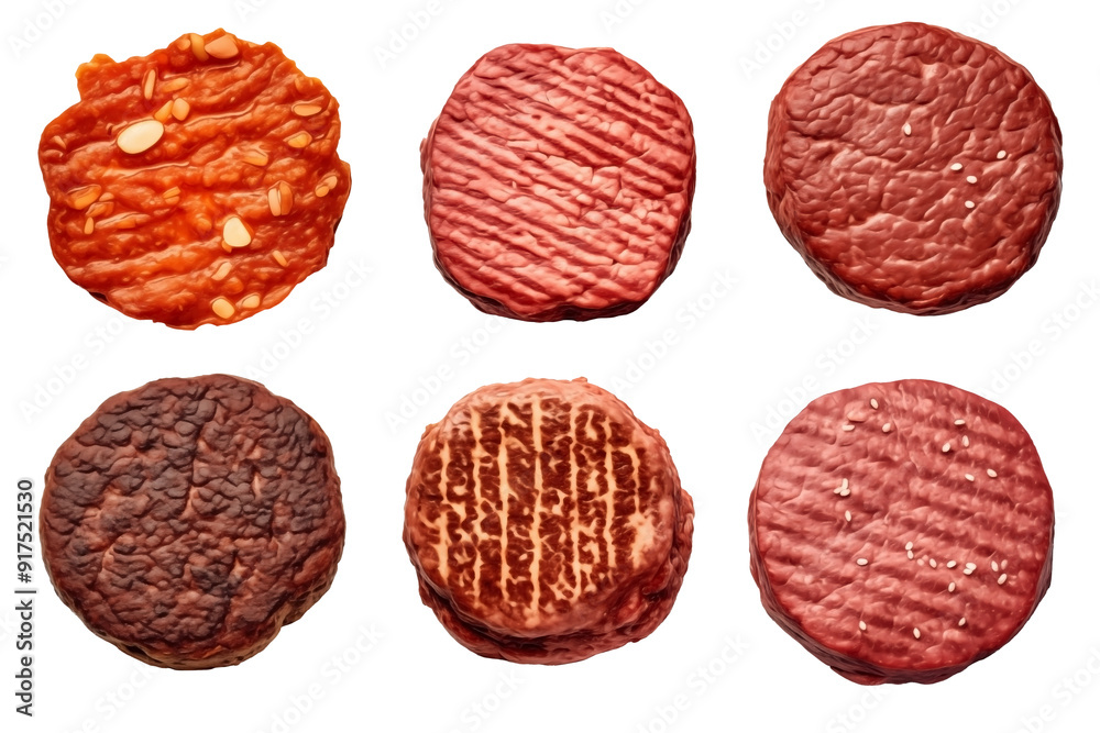 Top View To a Set Of Grilled Hamburger Meats PNG Grilled beef patty ...