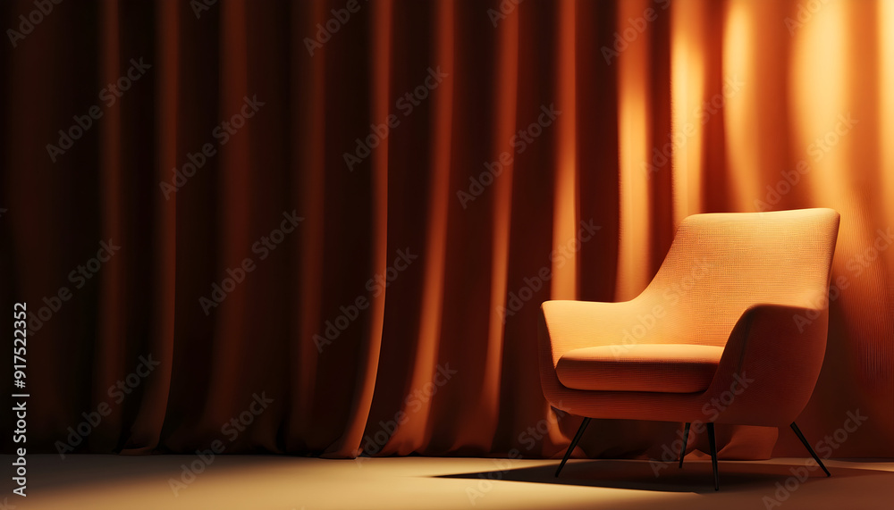 Illustration of a modern armchair on the right side of a stage, with a ...