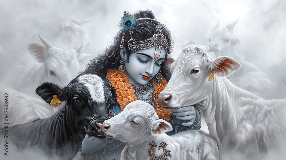 Artistic portrayal of Lord Krishna in his avatar as the divine cowherd ...
