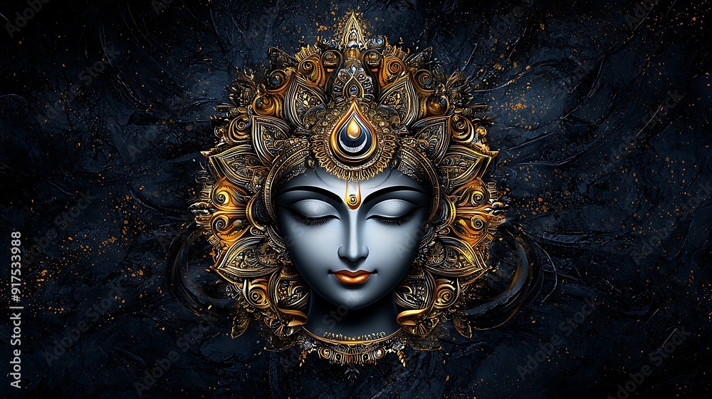 Lord Krishna depicted as the divine protector, holding the Sudarshana ...