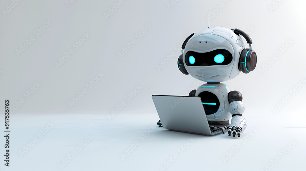 Cute Chatbot robot with laptop, chatbot and AI assistant concept ...