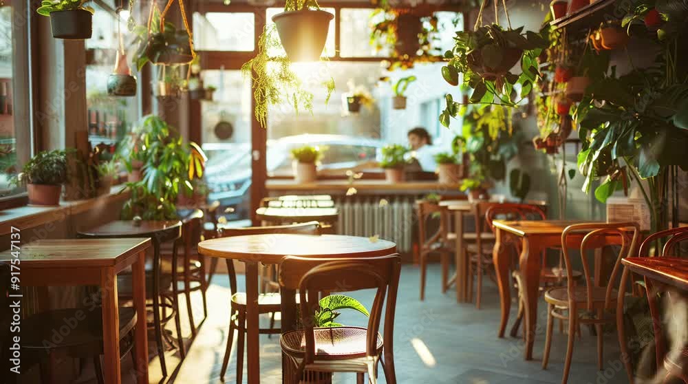 Sunlight streaming through windows, casting warm light rays into a cozy ...