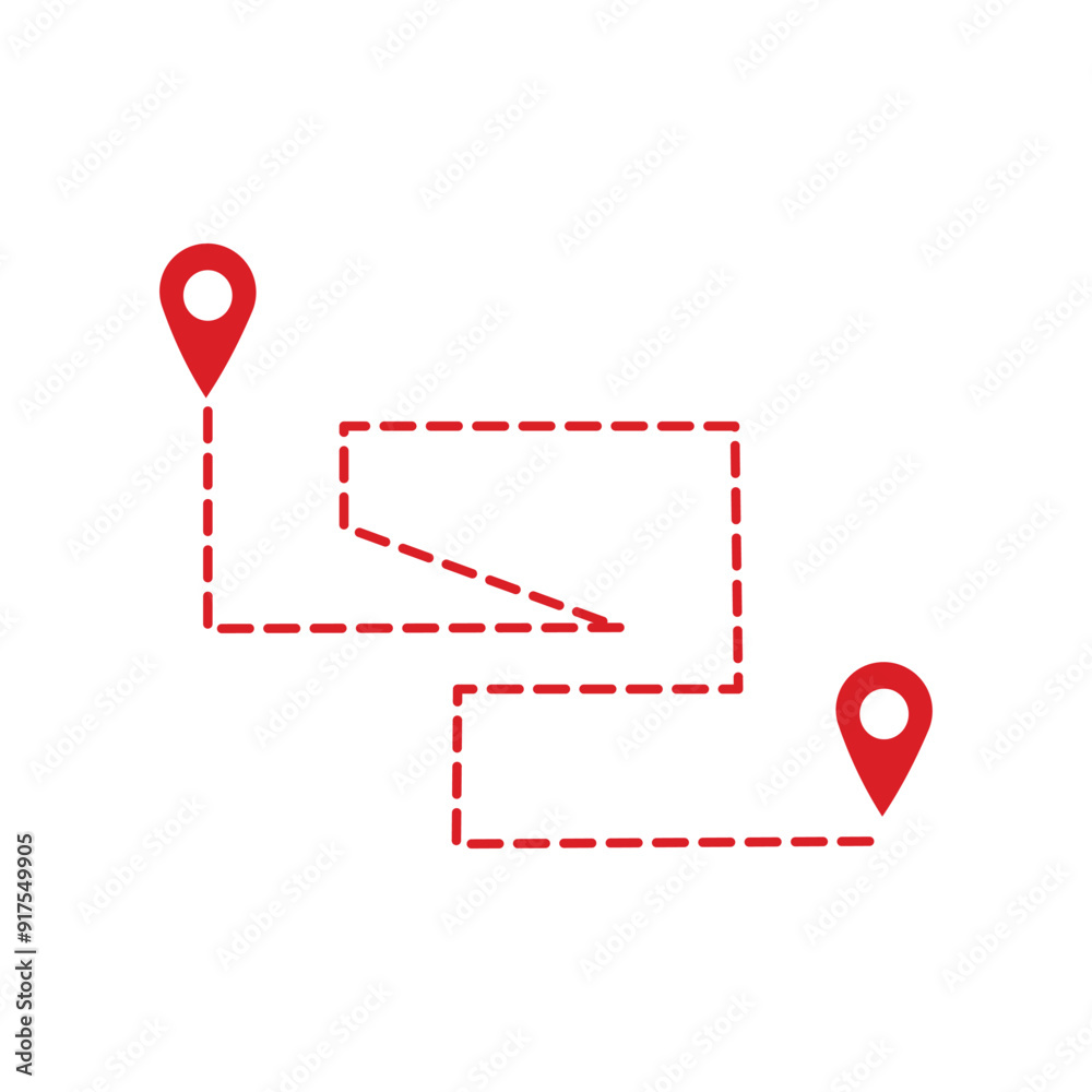 Navigation line. Map pointer icon. Red linear icon on white background ...