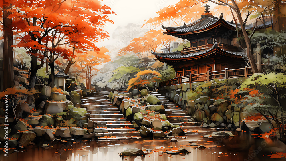 Fushimi Inari - Japan, autumn, temple, garden, pond, steps, trees ...