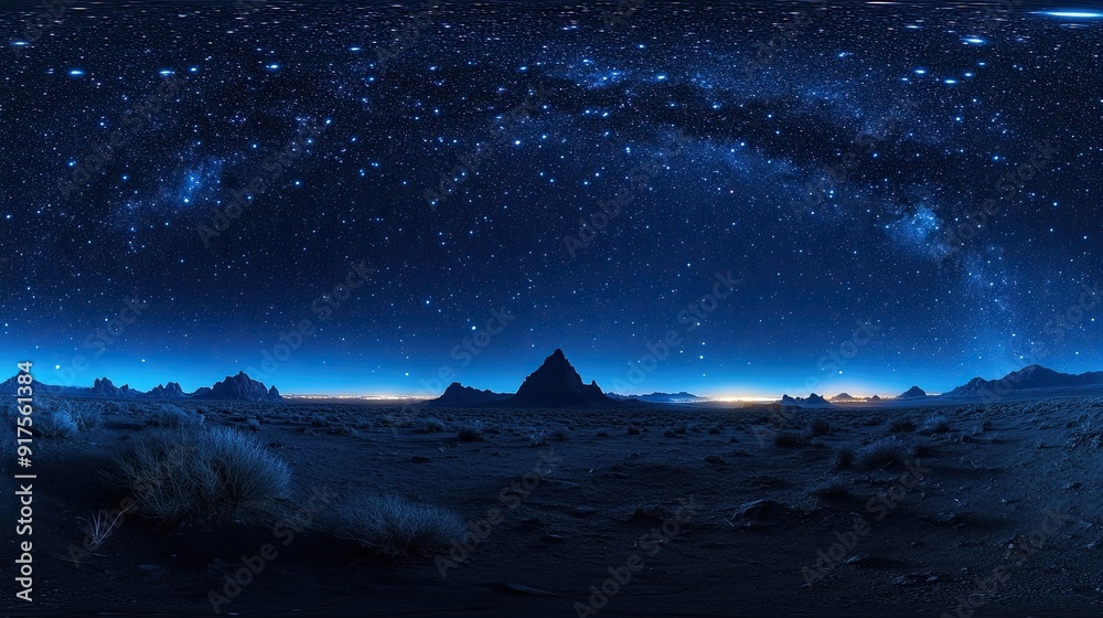 360 degree starry nighttime desert scenery, equirectangular projection ...