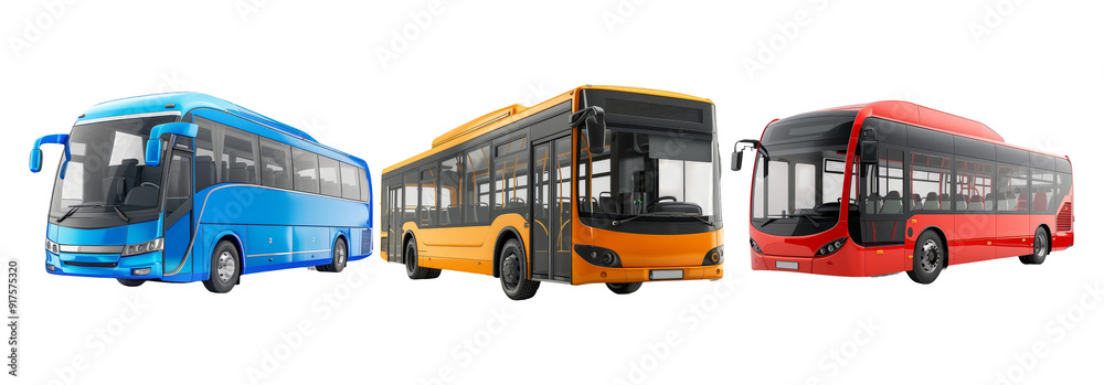 Buses set isolated on transparent background with different types of ...