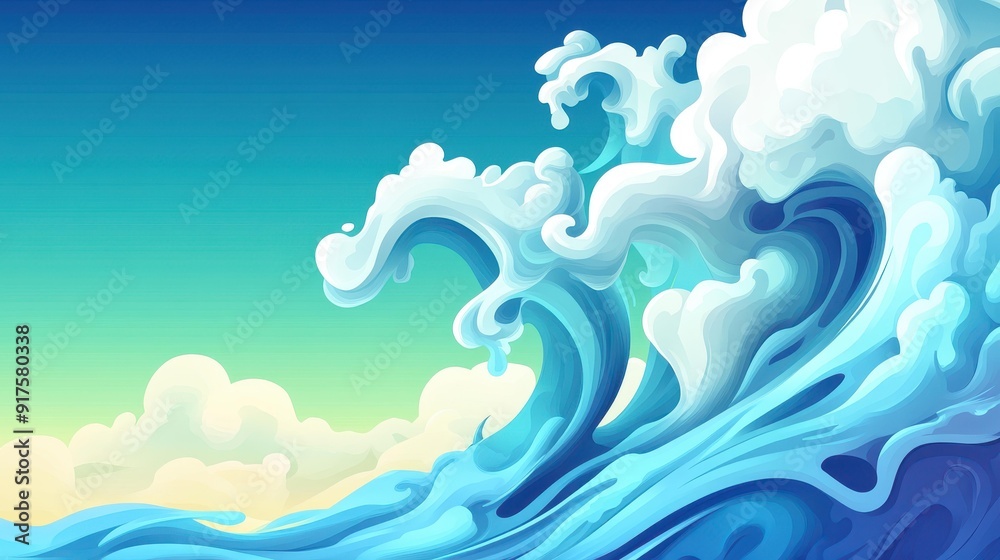 Vivid cartoon waterfall where liquid mercury flows, creating a surreal ...