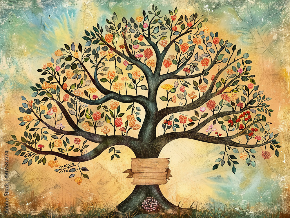 Personalized family tree art with names and dates.Vector illustrations ...