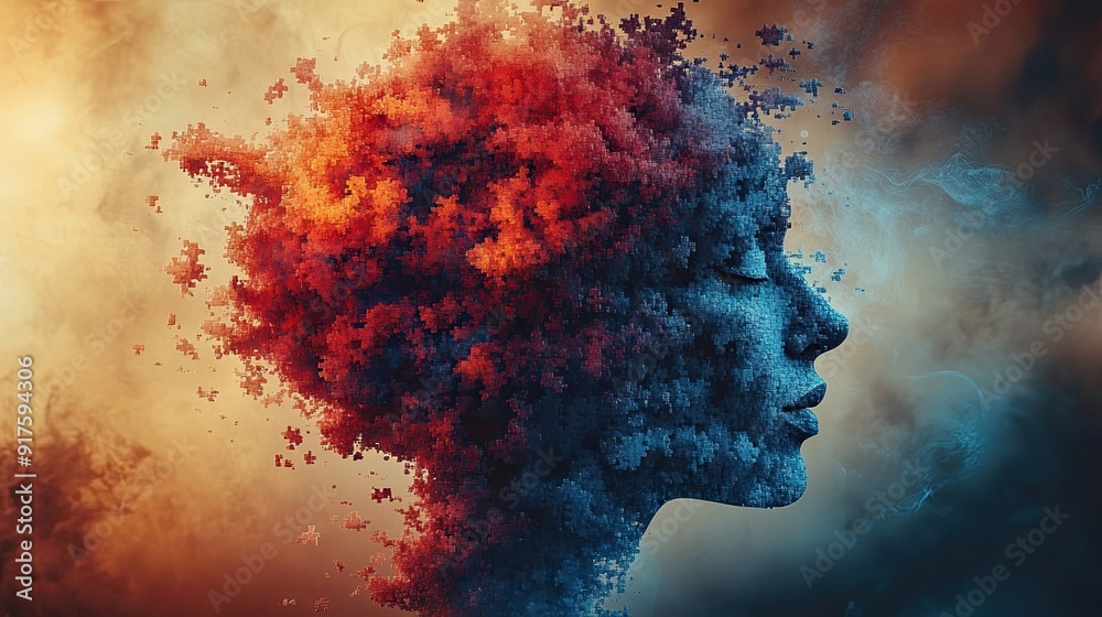 abstract illustration of cognitive aging puzzle pieces that have been ...