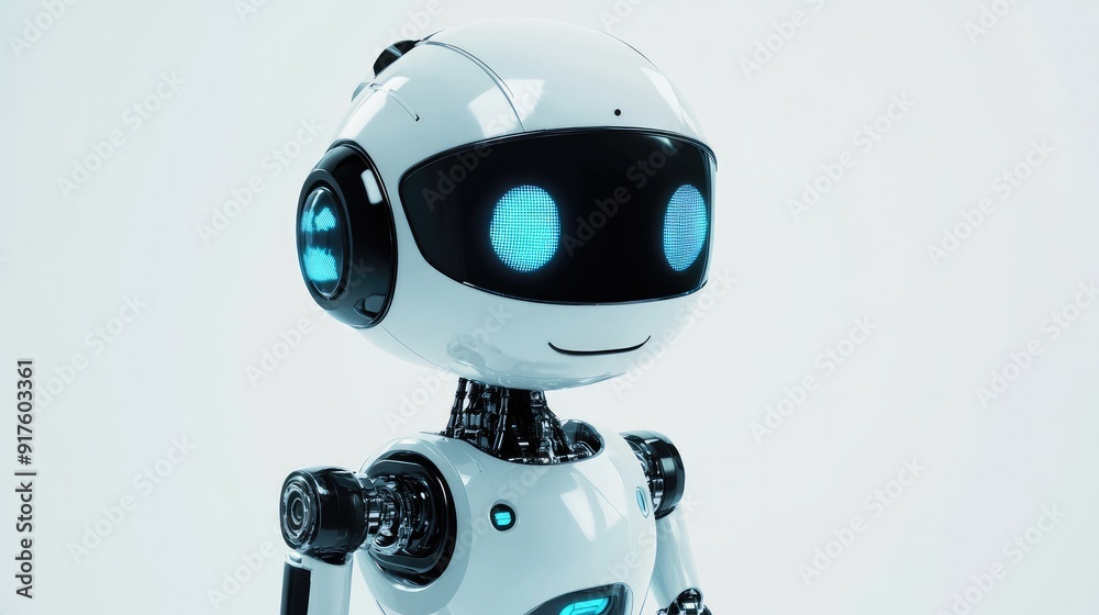 Cute robot with a sleek headset, poised to assist users virtually ...
