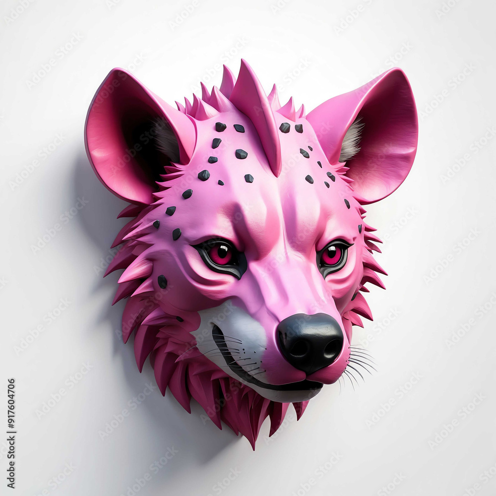 pink theme hyena head 3d art logo in plain white background Stock ...