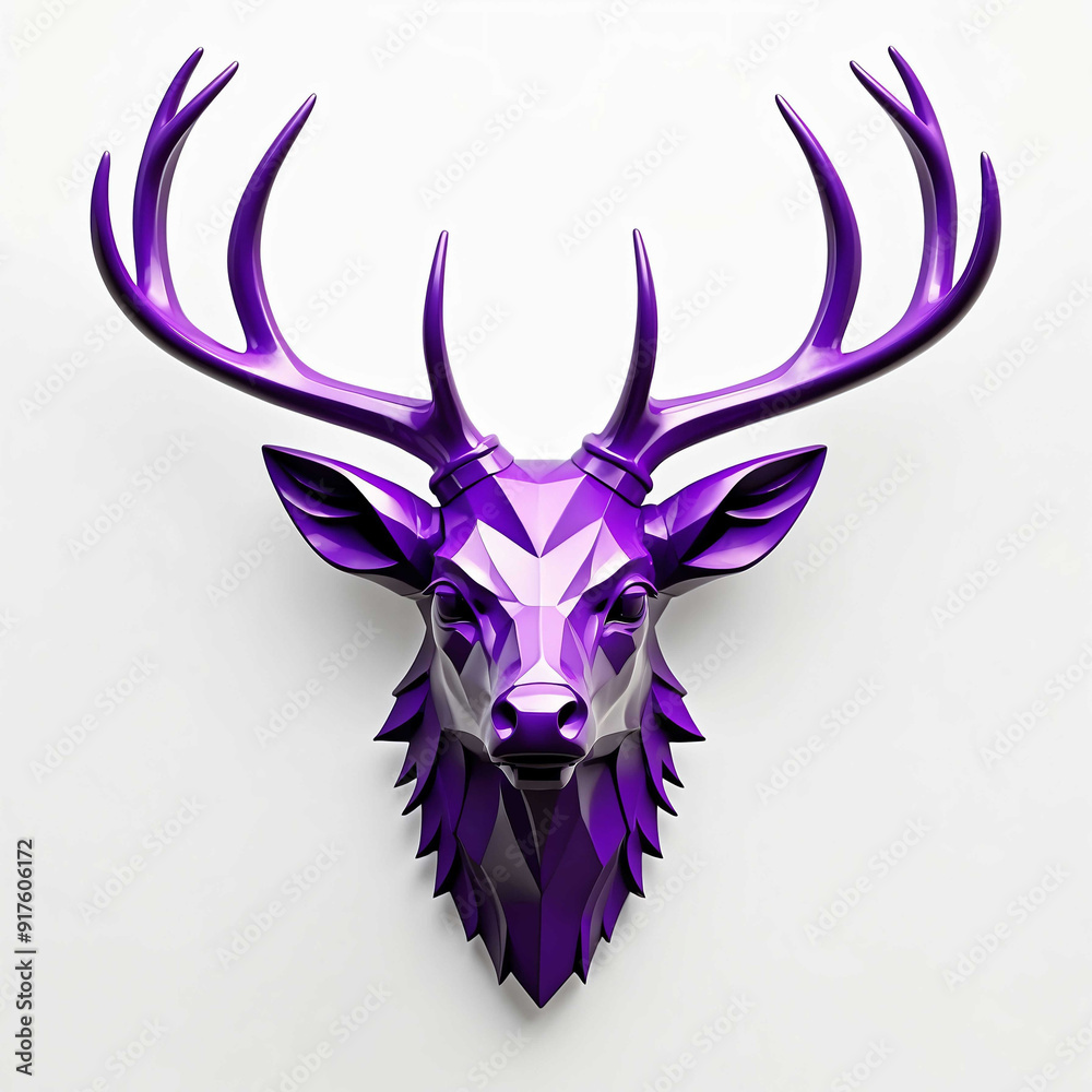 purple theme deer head 3d art logo in plain white background Stock ...
