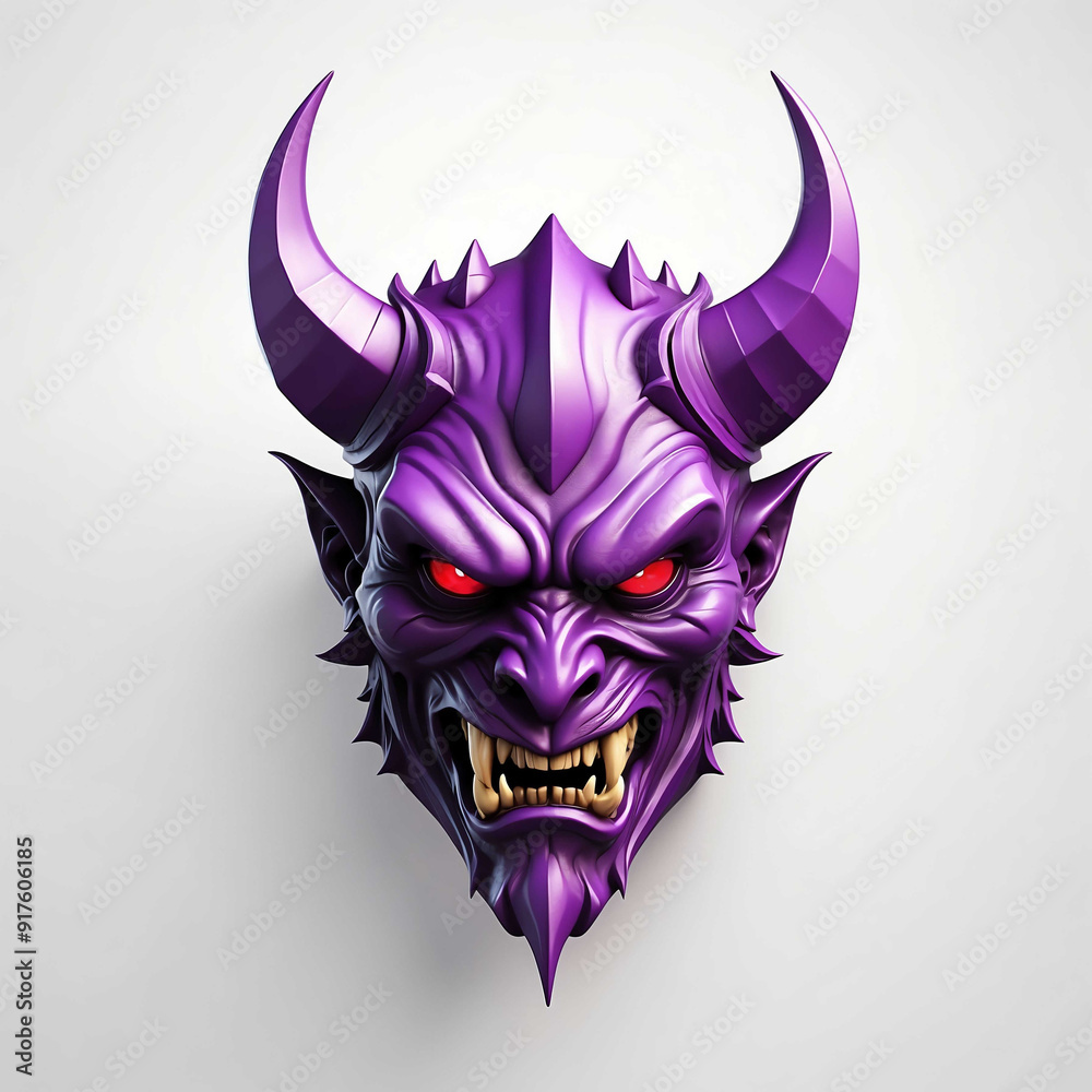 purple theme devil head 3d art logo in plain white background Stock ...