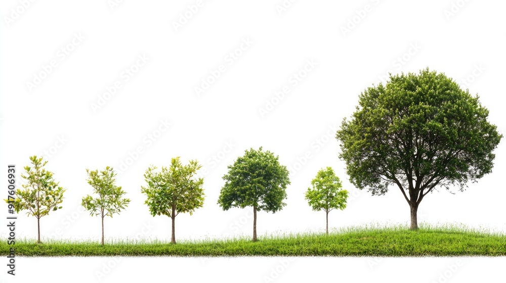 Growth stages of a tree, illustrated from seedling to mature tree ...