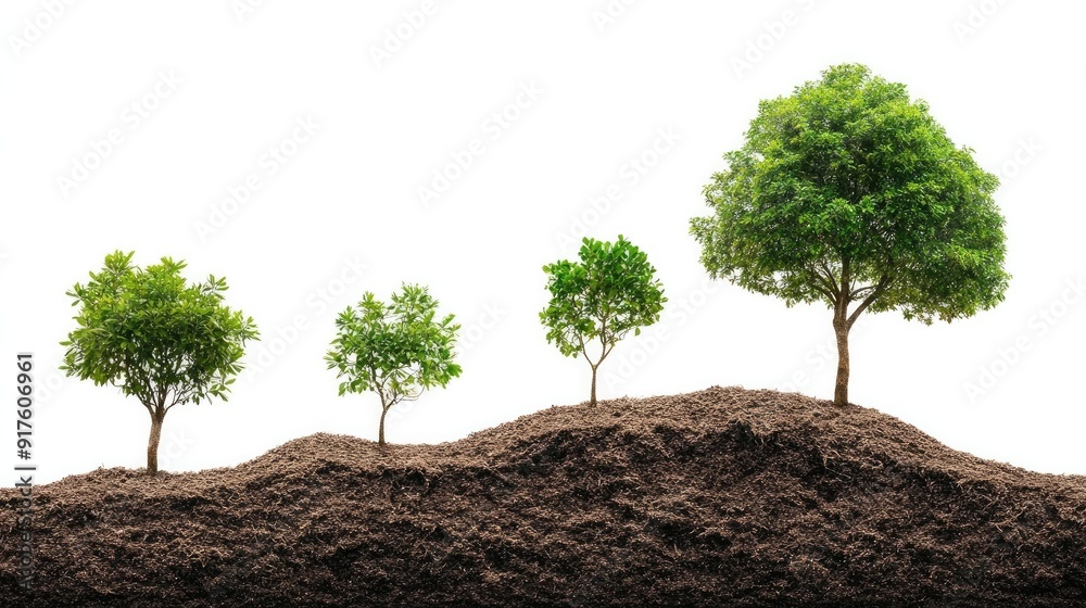 Growth stages of a tree, illustrated from seedling to mature tree ...