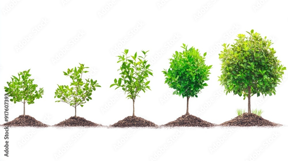 Photo & Art Print Growth stages of a tree, illustrated from sprout to mature tree, clearly ...