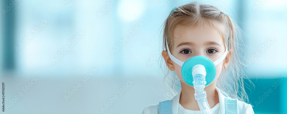 Young girl with nebulizer inhaling medication in hospital. Pediatric ...