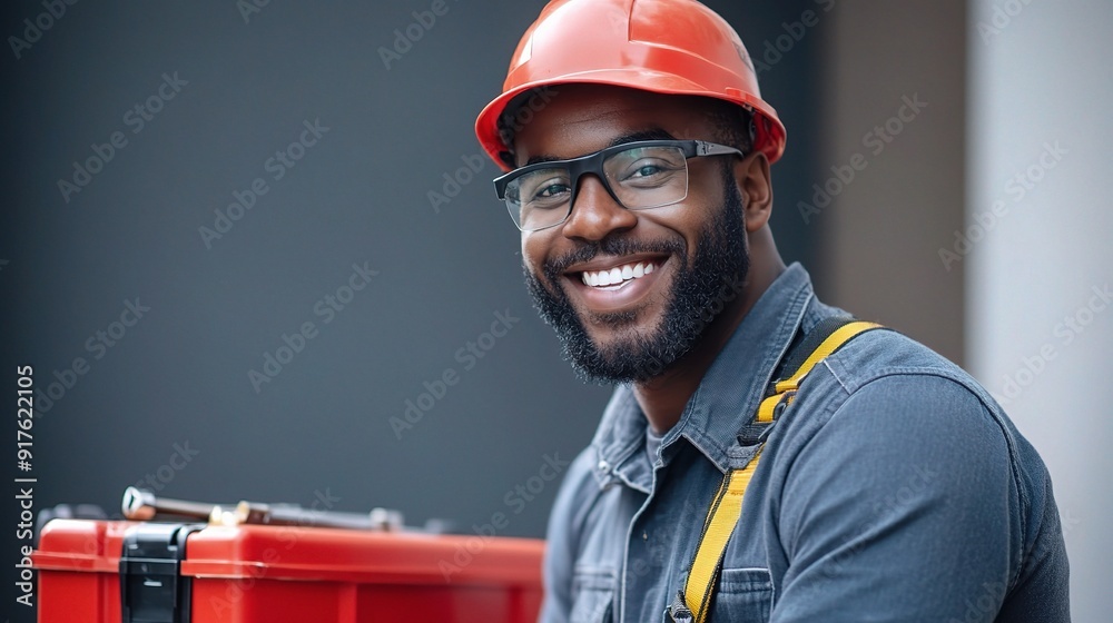 Confident Craftsman: A portrait of a skilled and friendly construction ...