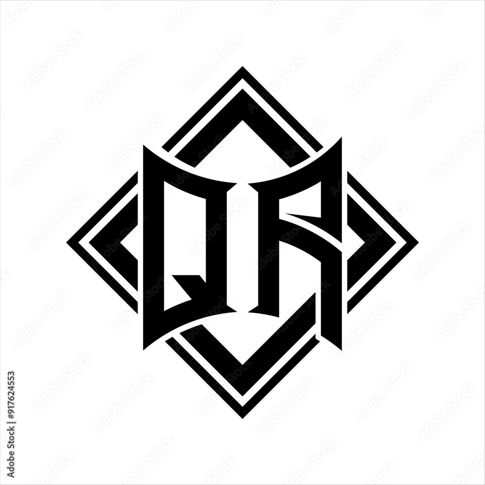 QA Letter logo with abstract shield shape with square black outline on ...