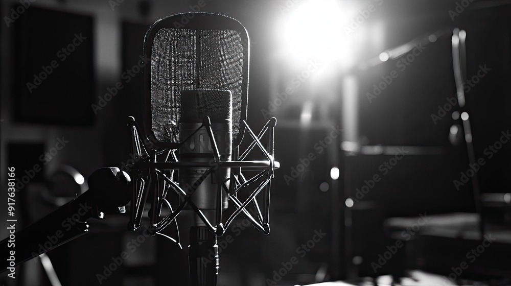 Condenser microphone and pop up filter in recording studio Stock ...