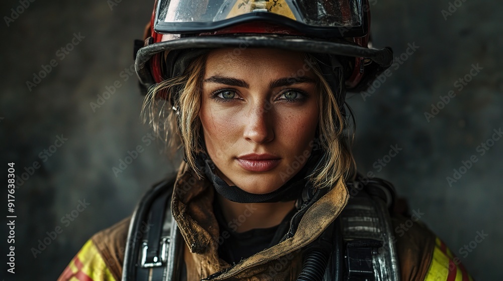 Woman firefighter confidently posing in full gear, showcasing diversity ...