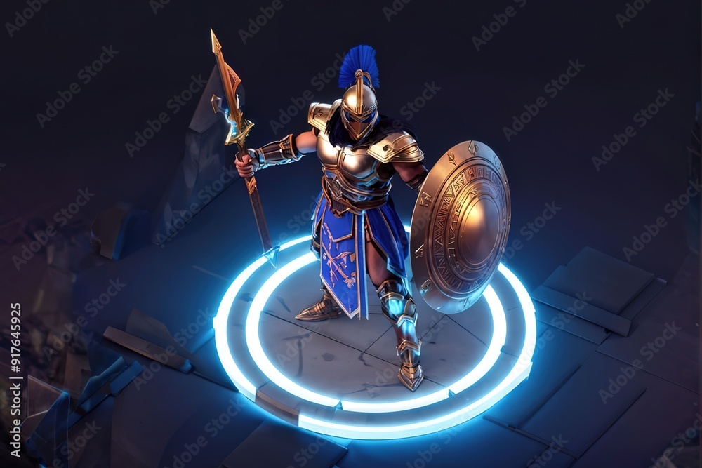Holographic Spartan Warrior in Battle Stance, a man in armor holding a ...