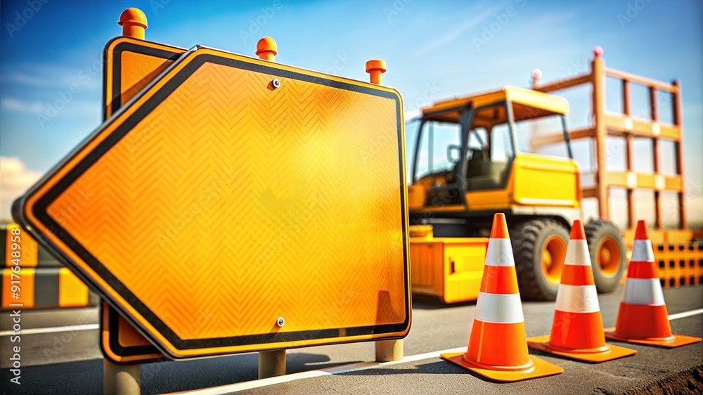 block road under construction sign no letter yellow sign with equipment ...