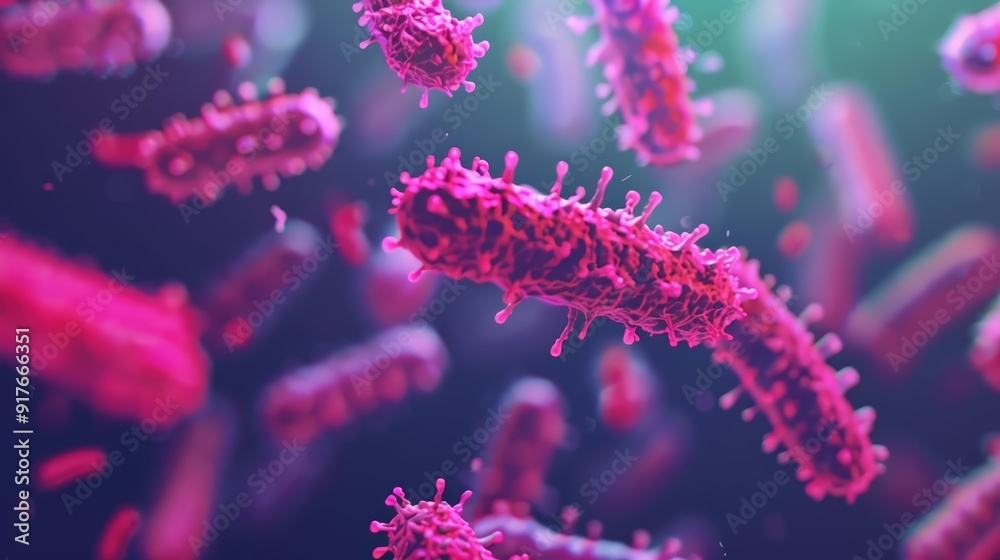 Disease-causing microbes in a polluted urban area, highlighted by neon ...