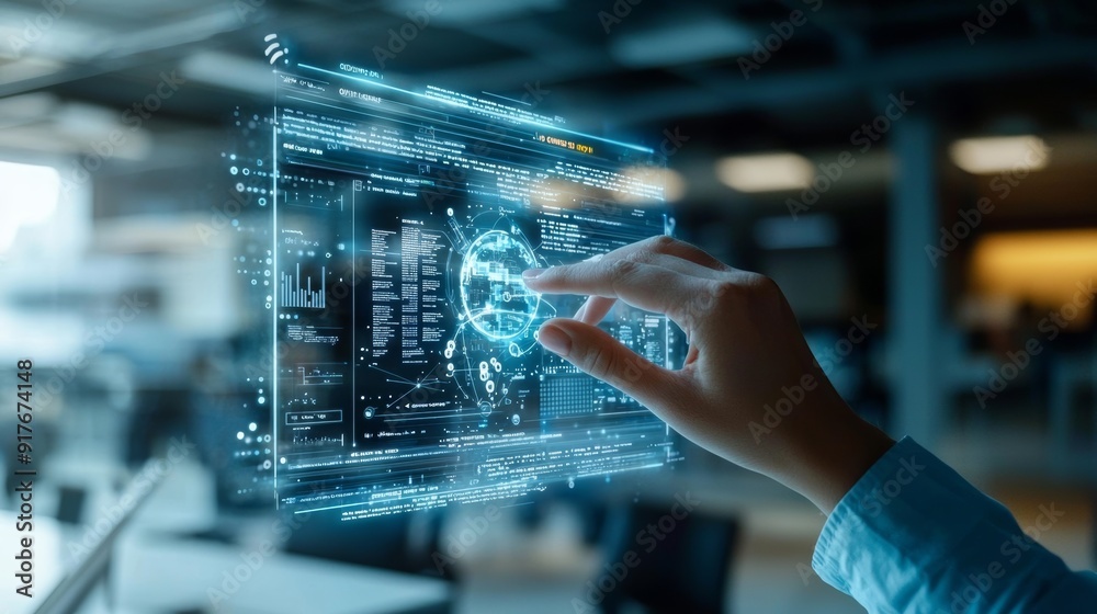 Foto de Holographic SAP ERP interface in a modern office, featuring ...