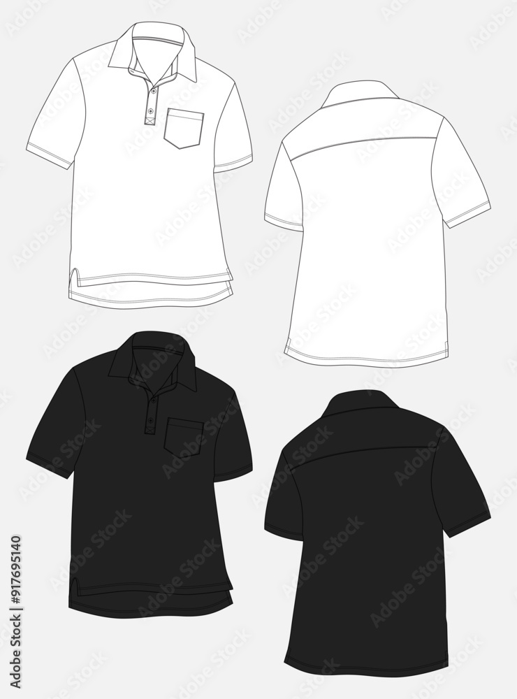 Short sleeve Polo shirt technical drawing fashion flat sketch vector ...