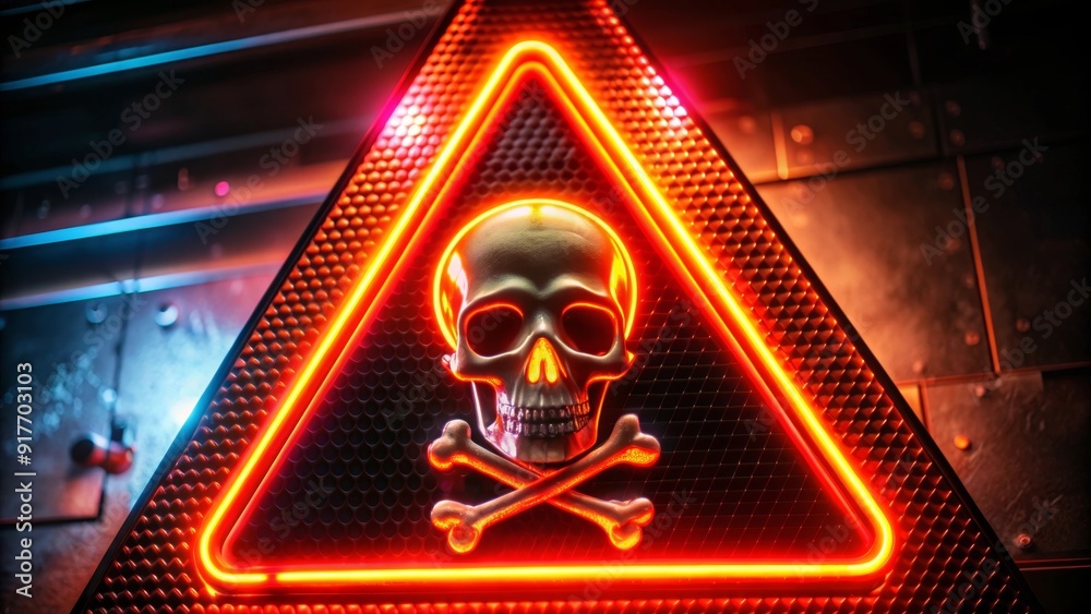 Neon Skull and Crossbones Warning Sign - A neon warning sign in the ...