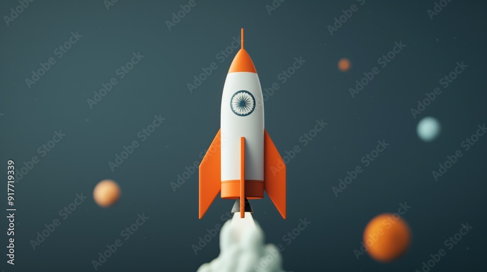 Indian Rocket Launch Tricolour Spacecraft with Ashoka Chakra for ...