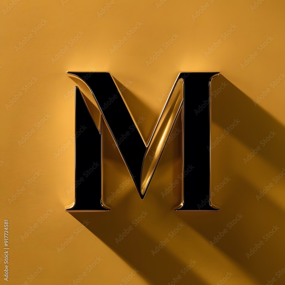 3D letter 'M' with a bold, glossy finish in a vibrant black solid ...