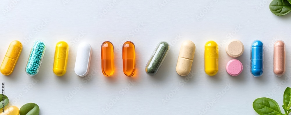 An organized layout of various health supplements, featuring biotin ...