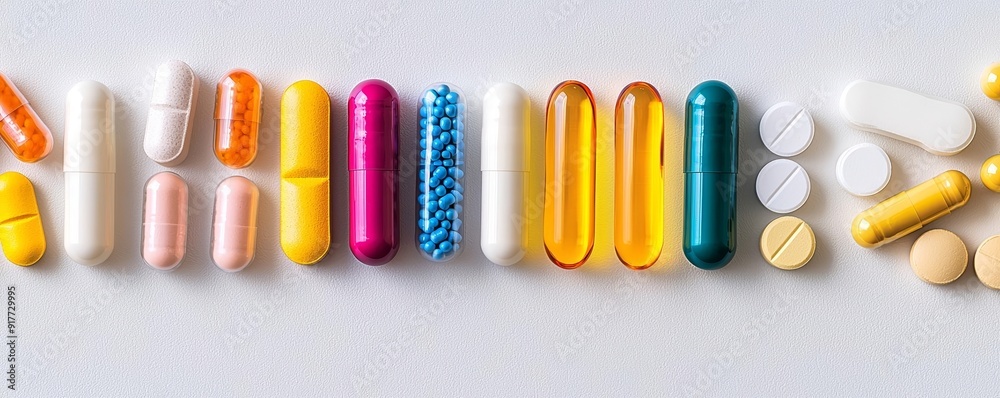 An organized layout of various health supplements, featuring biotin ...