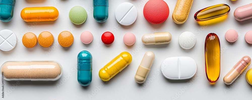 An organized layout of various health supplements, featuring biotin ...