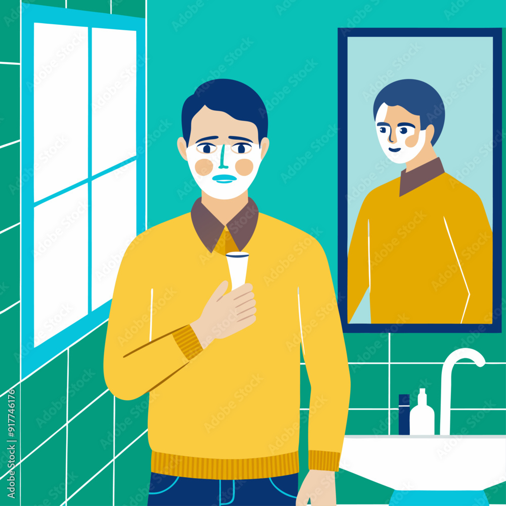 3D style cartoon character of a young man in a yellow sweater, standing ...