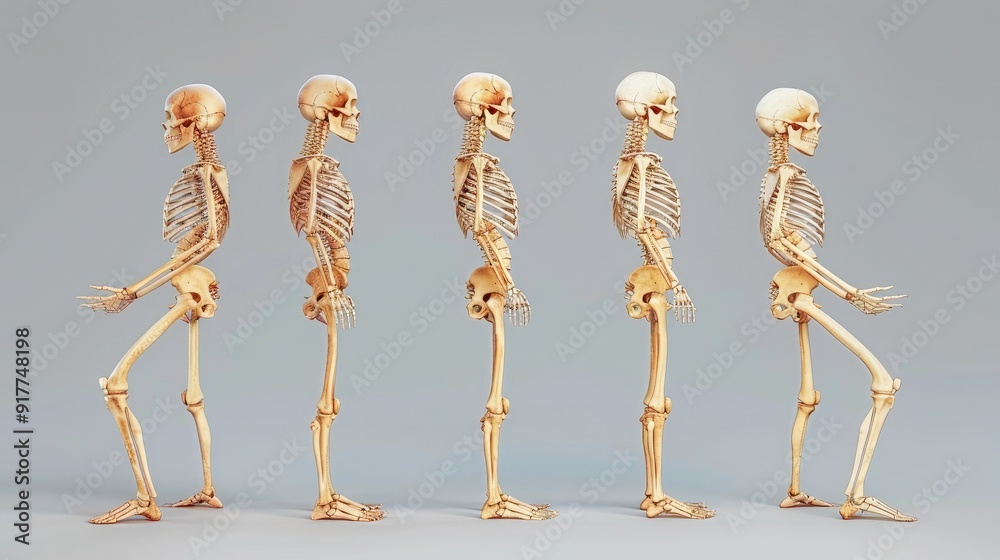 3D rendered skeletal system showing the progression of a connective ...