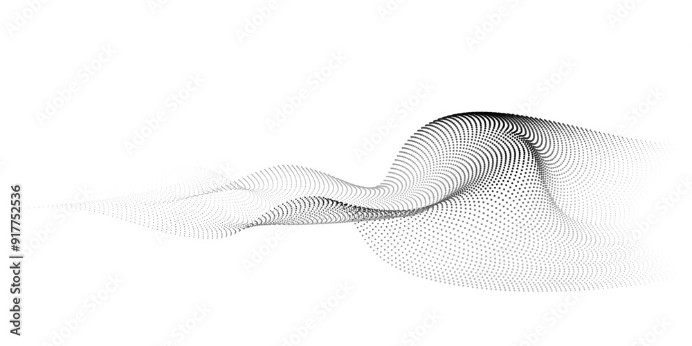Flowing Dots Particles Wave Pattern 3d Curve Halftone Black Gradient Curve Shape Isolated On