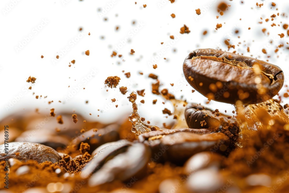 Coffee Bean Explosion: A single coffee bean explodes in a burst of ...