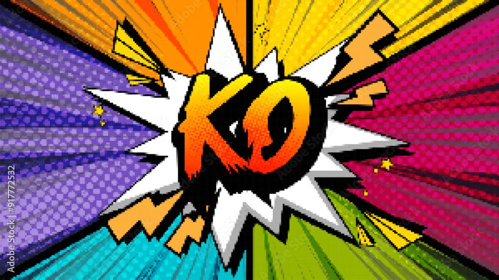 Pixel art.Ko,knockout retro game on blue arcade background .pixel art ...