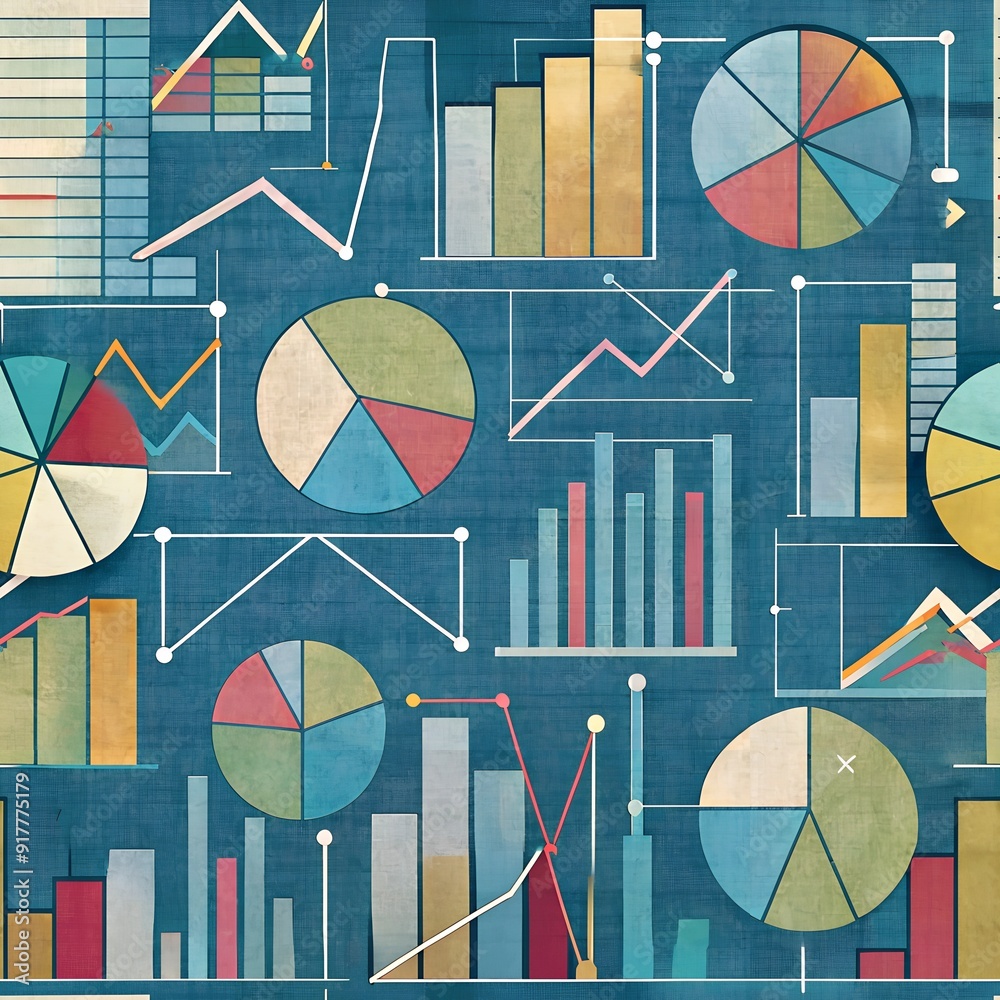 Hand-Drawn Data Analysis Background with Line Charts, Pie Charts, and ...