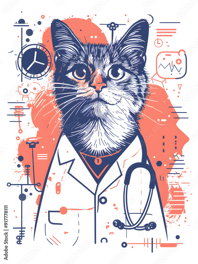 3D Flat Icon of Vet with Virtual Consultation Tools and Digital Overlay ...