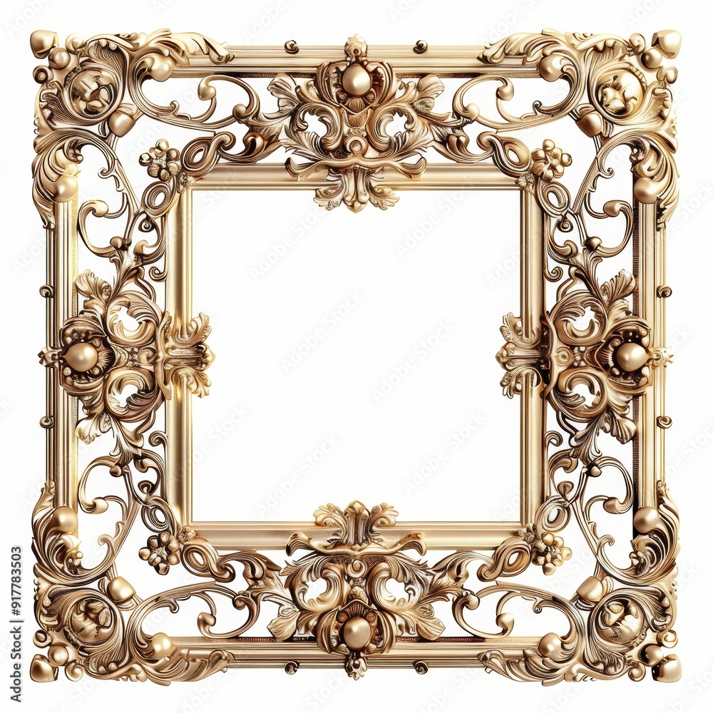 Square vintage gold frame with inverted rounded corner isolated on ...