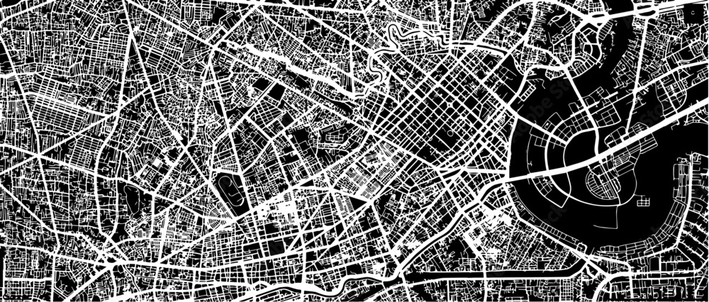vector illustration of Ho Chi Minh or Saigon city map (Vietnam), black ...