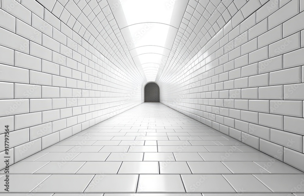 tunnels with white brick and tiles wall may used as background, white ...
