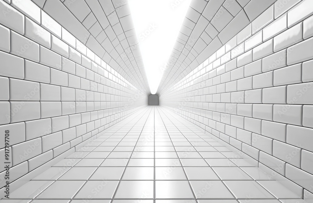 tunnels with white brick and tiles wall may used as background, white ...